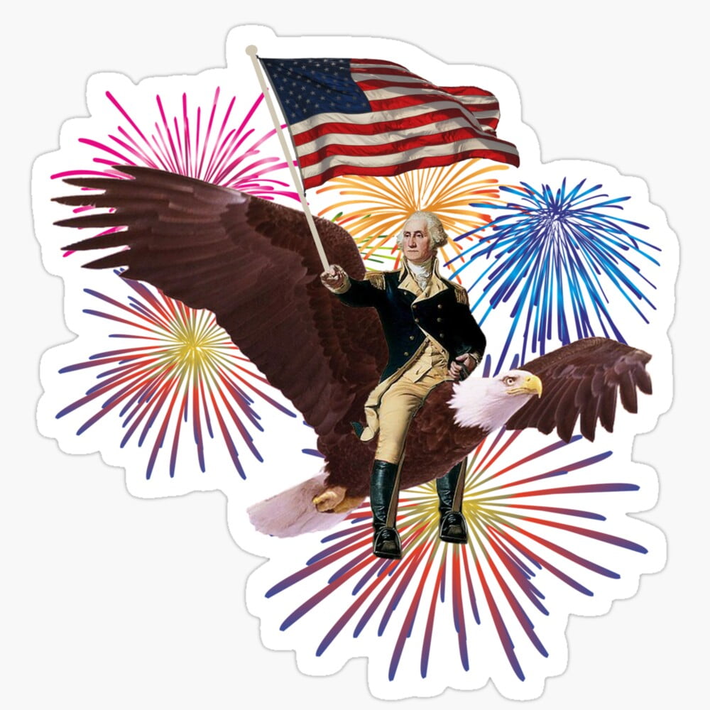 DOPASTICKER George Washington Riding An Eagle With A Flag 4Th Of July ...