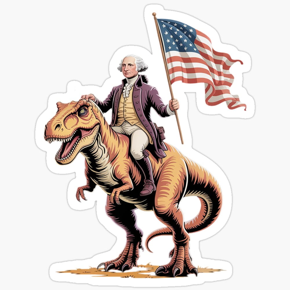 DOPASTICKER George Washington Riding A T-Rex Dinosaur 4Th Of July Usa ...