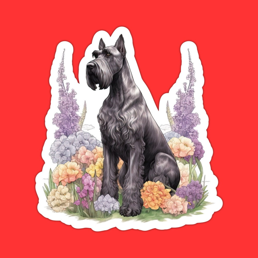 DOPASTICKER Giant Schnauzer Dog Sticker With Lavender And Yellow Blooms ...