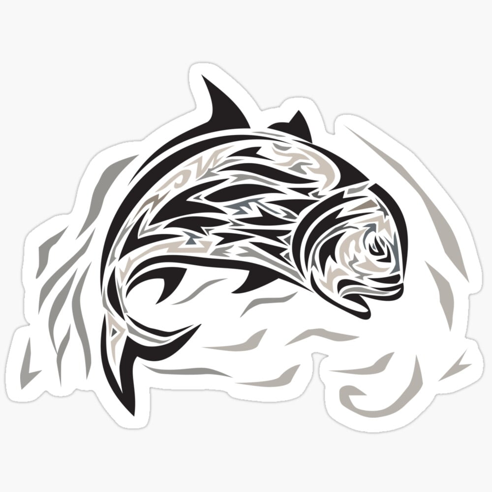 DOPASTICKER Giant Trevally Jumping Down Tribal Art Sticker Phone Decal ...
