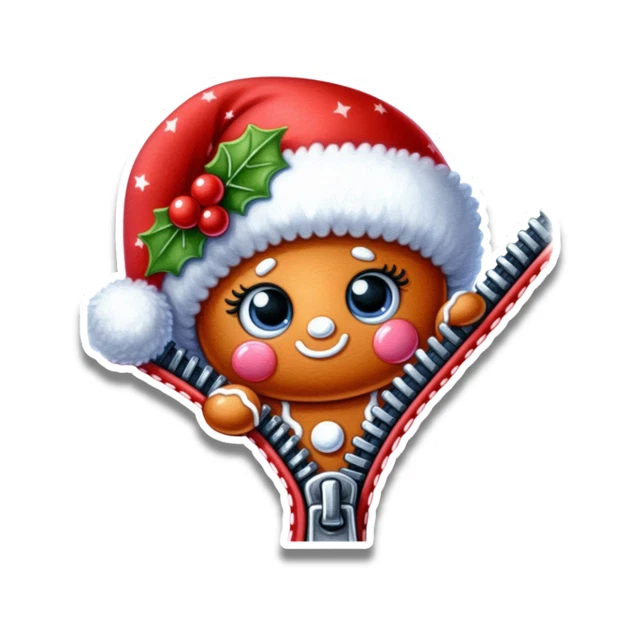 DOPASTICKER Gingerbread Man Peeking Through Zip Sticker Decal Car ...