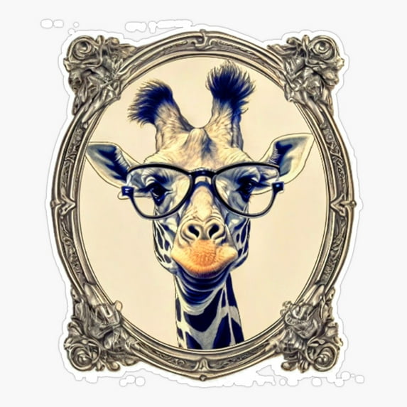 DOPASTICKER Giraffe In Glasses Vintage Portrait Print Sticker, Phone ...