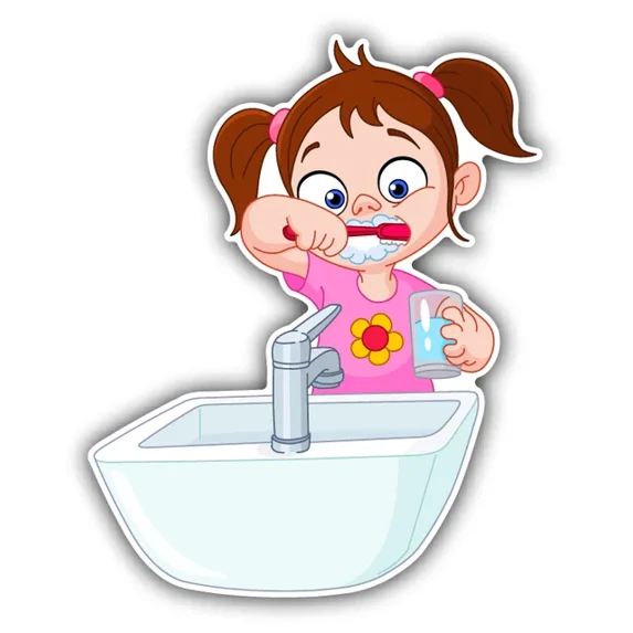 DOPASTICKER Girl Brushing Teeth Cartoon Car Sticker Phone Decal Water ...