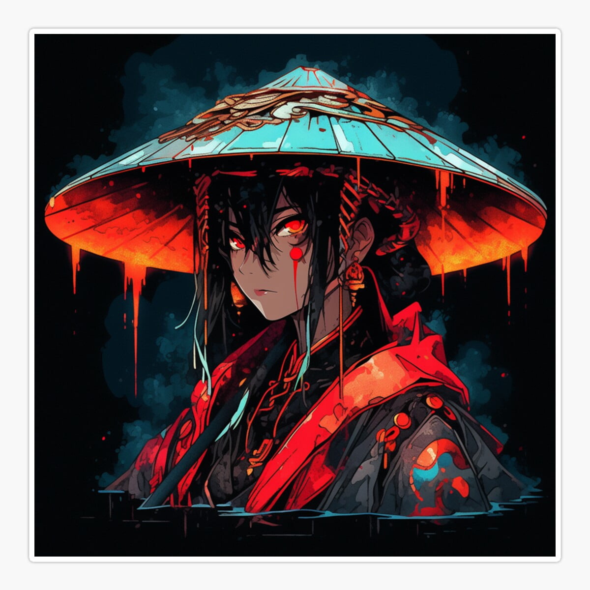 DOPASTICKER Girl In Sedge Hat Sticker, Phone Sticker Water Bottle ...