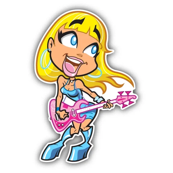 DOPASTICKER Girl Rocker Bass Guitar Music Cute Cartoon Sticker Decal ...