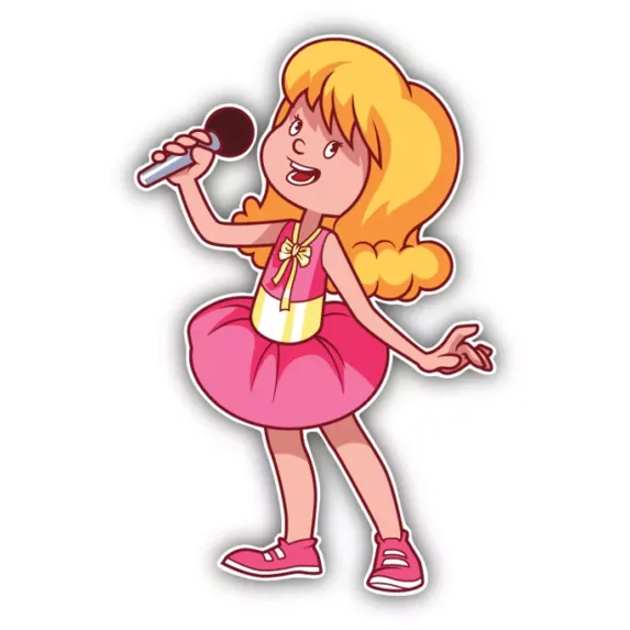 DOPASTICKER Girl Singing Cartoon Car Sticker Phone Decal Water Bottle ...
