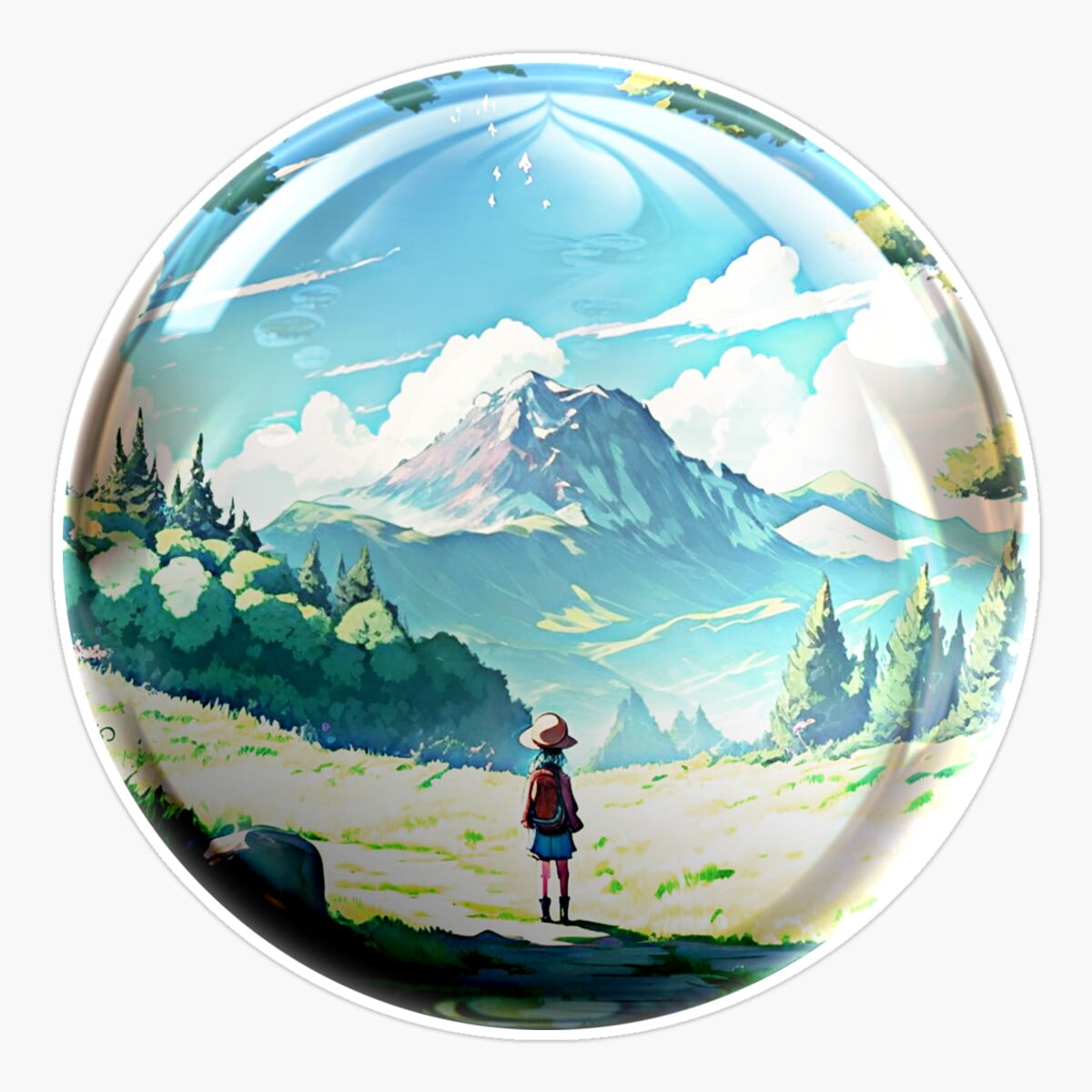 DOPASTICKER Glass Ball With A Travel Girl Looking At The Mountains ...