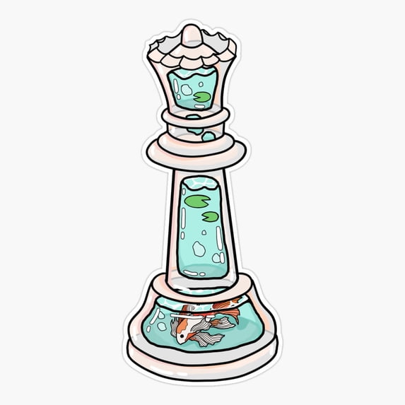 DOPASTICKER Glass Queen Chess Piece With Water And Koi Fish Sticker ...