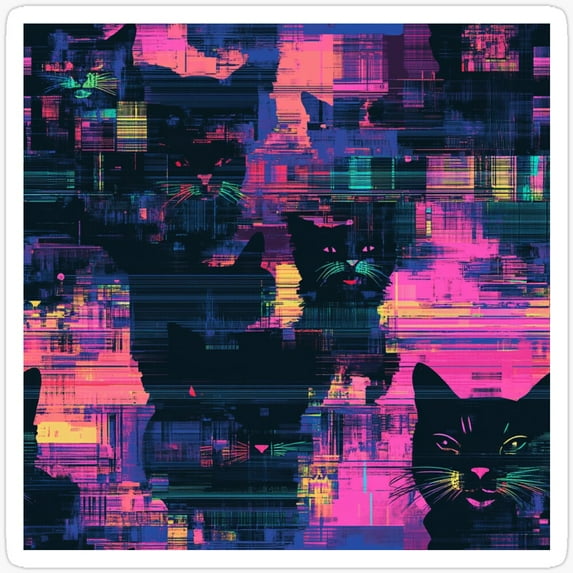 DOPASTICKER Glitched Cats, Futuristic Digital Style Sticker Phone ...