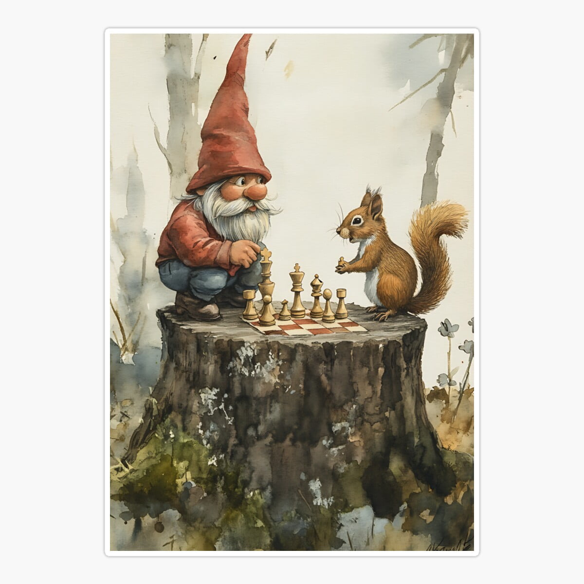 DOPASTICKER Gnome Playing Chess With Squirrel Sticker, Phone Sticker ...