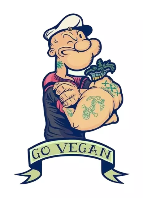 DOPASTICKER Go Vegan Sticker Eat Spinach Grow Strong Retro Cartoon ...