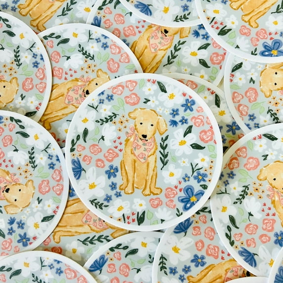 DOPASTICKER Golden Retriever Florals, Waterproof Sticker Phone Sticker ...