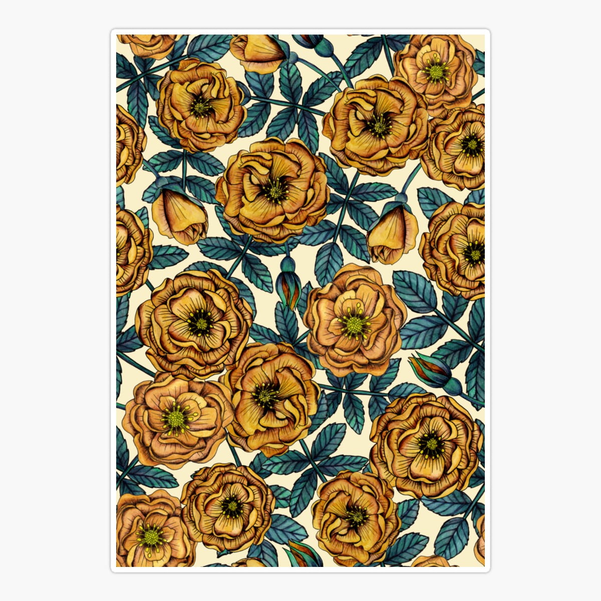 DOPASTICKER Golden-Yellow Roses - Vintage-Inspired Floral,Botanical ...