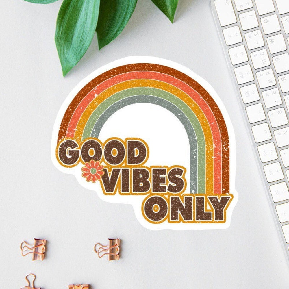 DOPASTICKER Good Vibes Only Sticker, Positive Magnet, Retro Rainbow ...