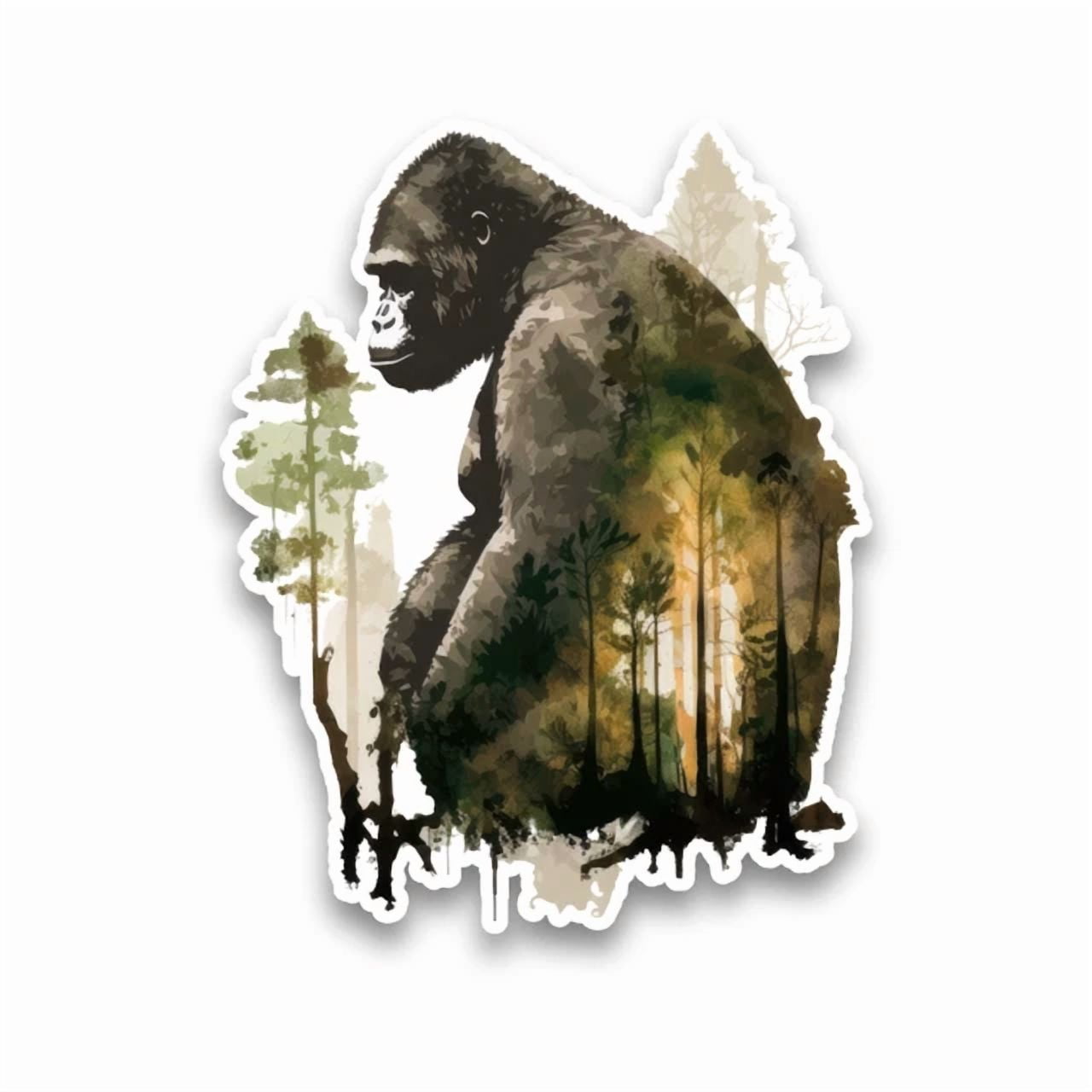 DOPASTICKER Gorilla Animal Double Exposure Sticker Car Window Scrapbook ...