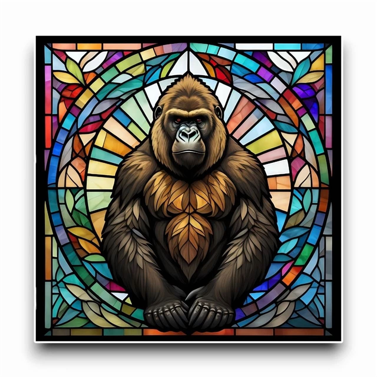 DOPASTICKER Gorilla Ape Animal Square Stained Glass Style Window ...