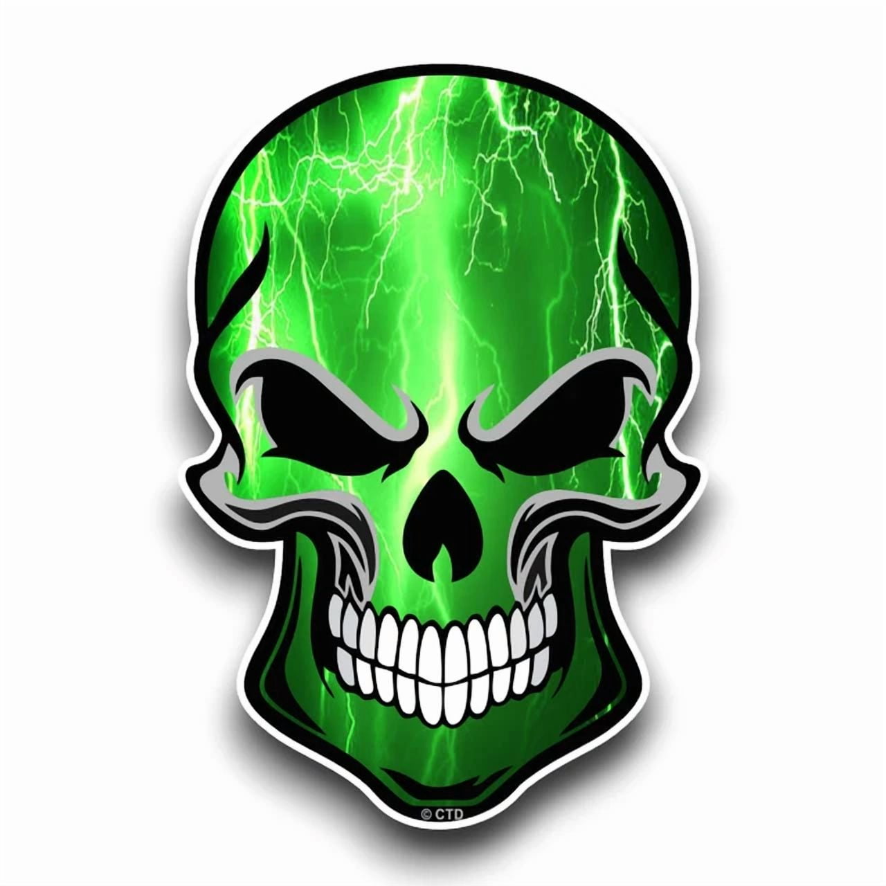 DOPASTICKER Gothic Bik.Er Skull With Green Lightning Storm Sticker ...