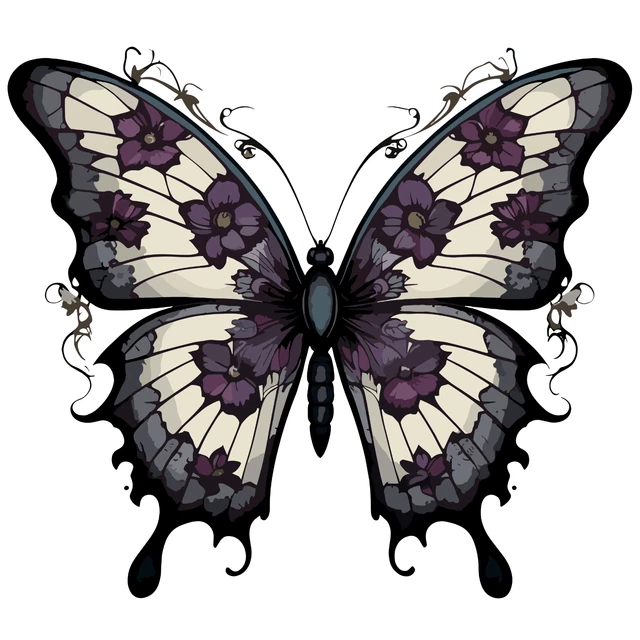 DOPASTICKER Gothic Butterfly Sticker Purple Flower Black Goth Vintage ...