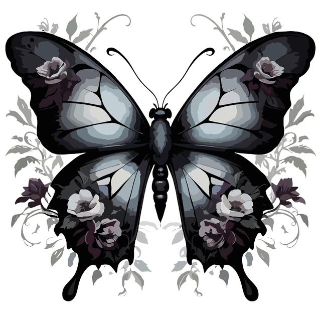DOPASTICKER Gothic Butterfly Sticker White Flower Design Goth Vintage ...