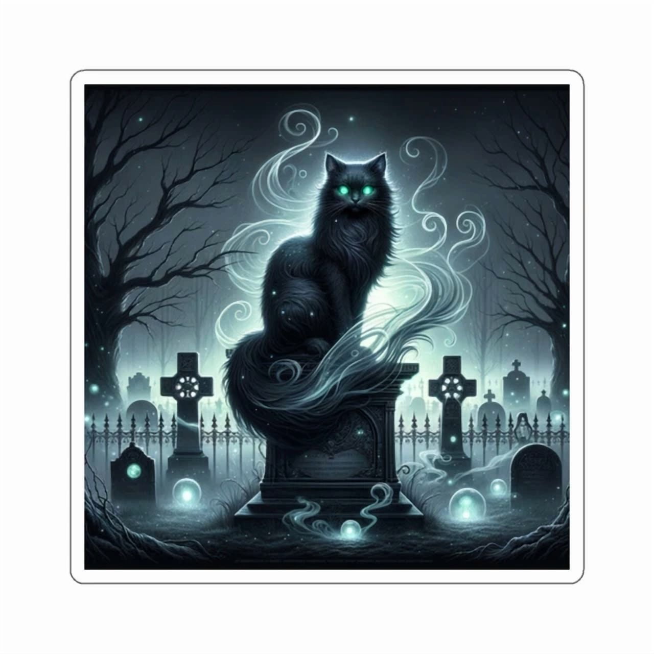 DOPASTICKER Gothic Fantasy Cat Gravestone Artwork, Phone Sticker, Lover ...