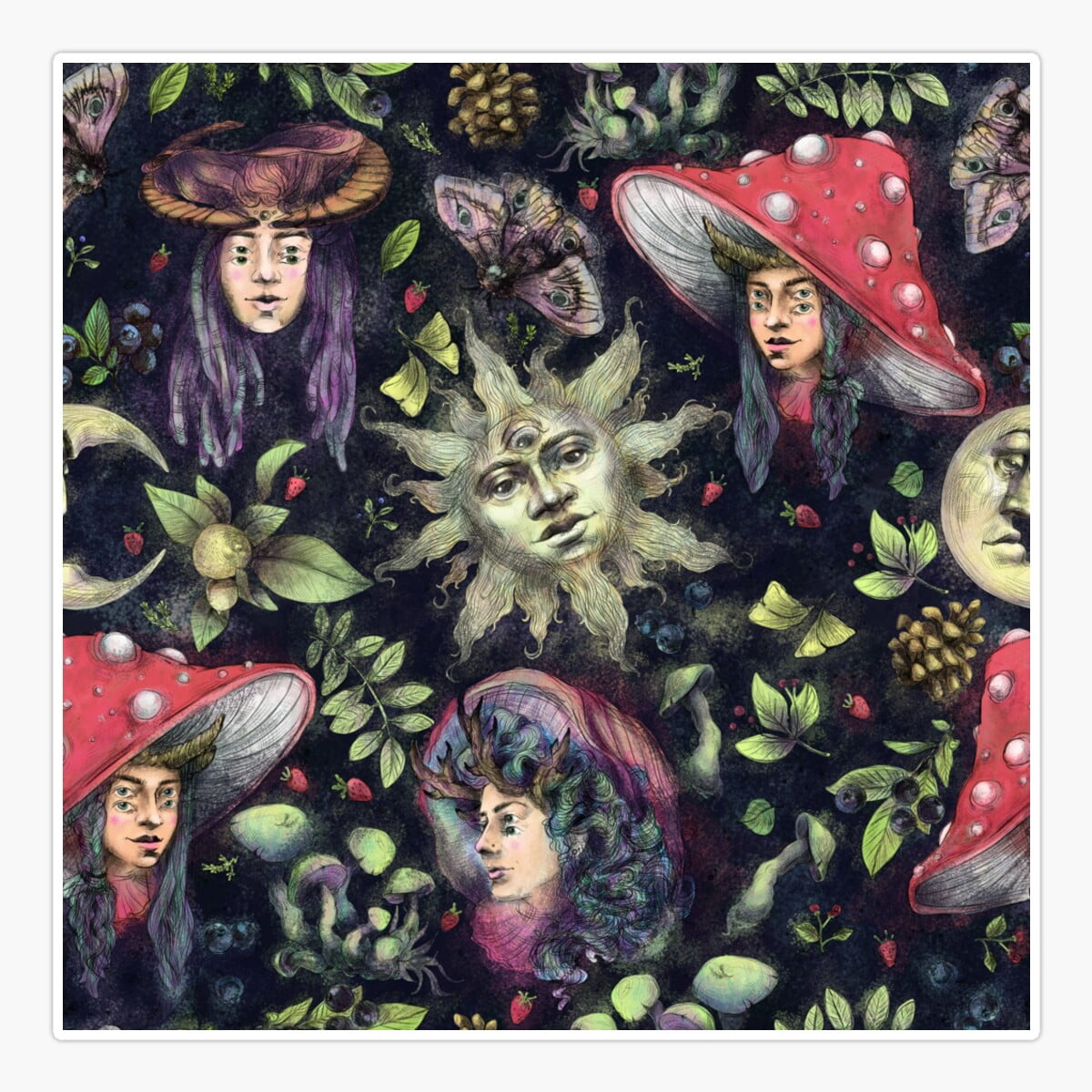 DOPASTICKER Gothic Horror Girl With Hat And Mushrooms Sticker, Phone ...