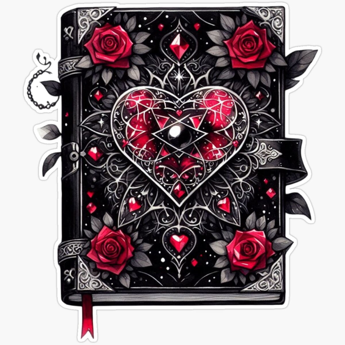 DOPASTICKER Gothic Spellbook With Crimson Heart And Roses Design ...