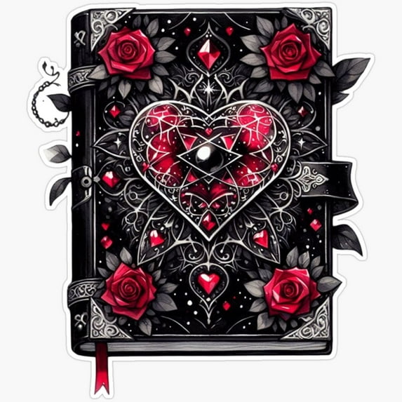 DOPASTICKER Gothic Spellbook With Crimson Heart And Roses Design ...