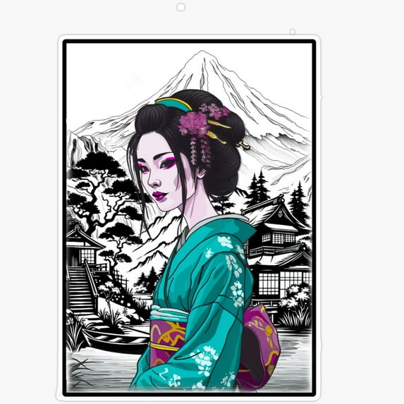 DOPASTICKER Graceful Geisha Japanese Landscape Art Sticker Phone ...