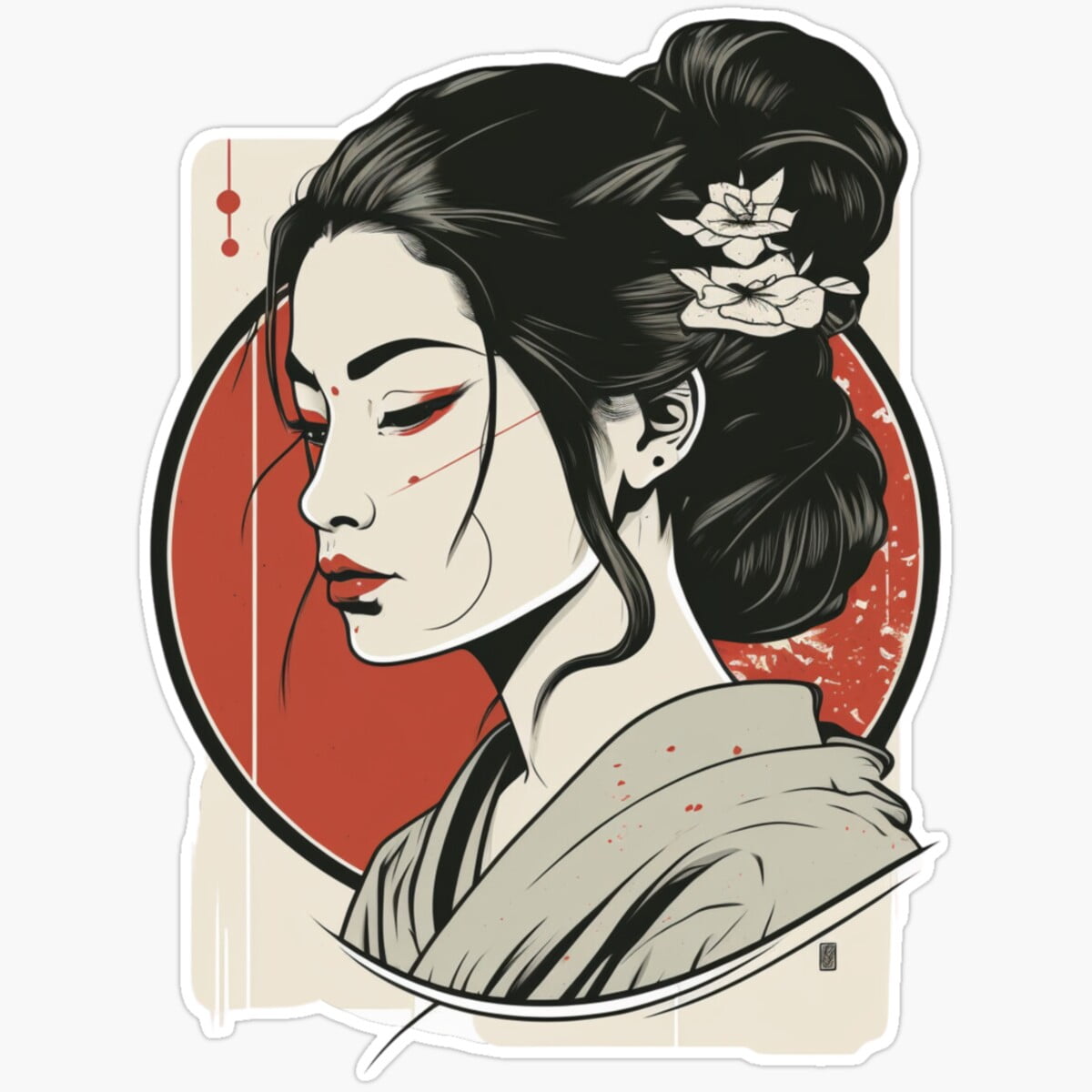 DOPASTICKER Graceful Geisha: Minimalistic Ukiyo-E Portrait Sticker ...