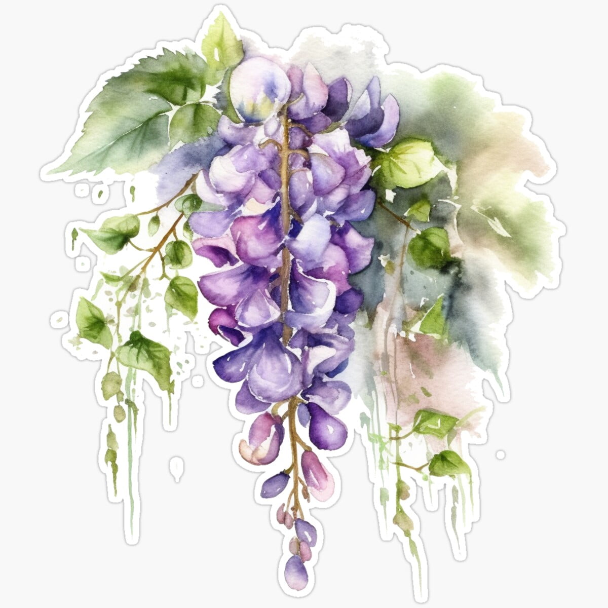 DOPASTICKER Graceful Wisteria Watercolor Painting Sticker Decorative ...