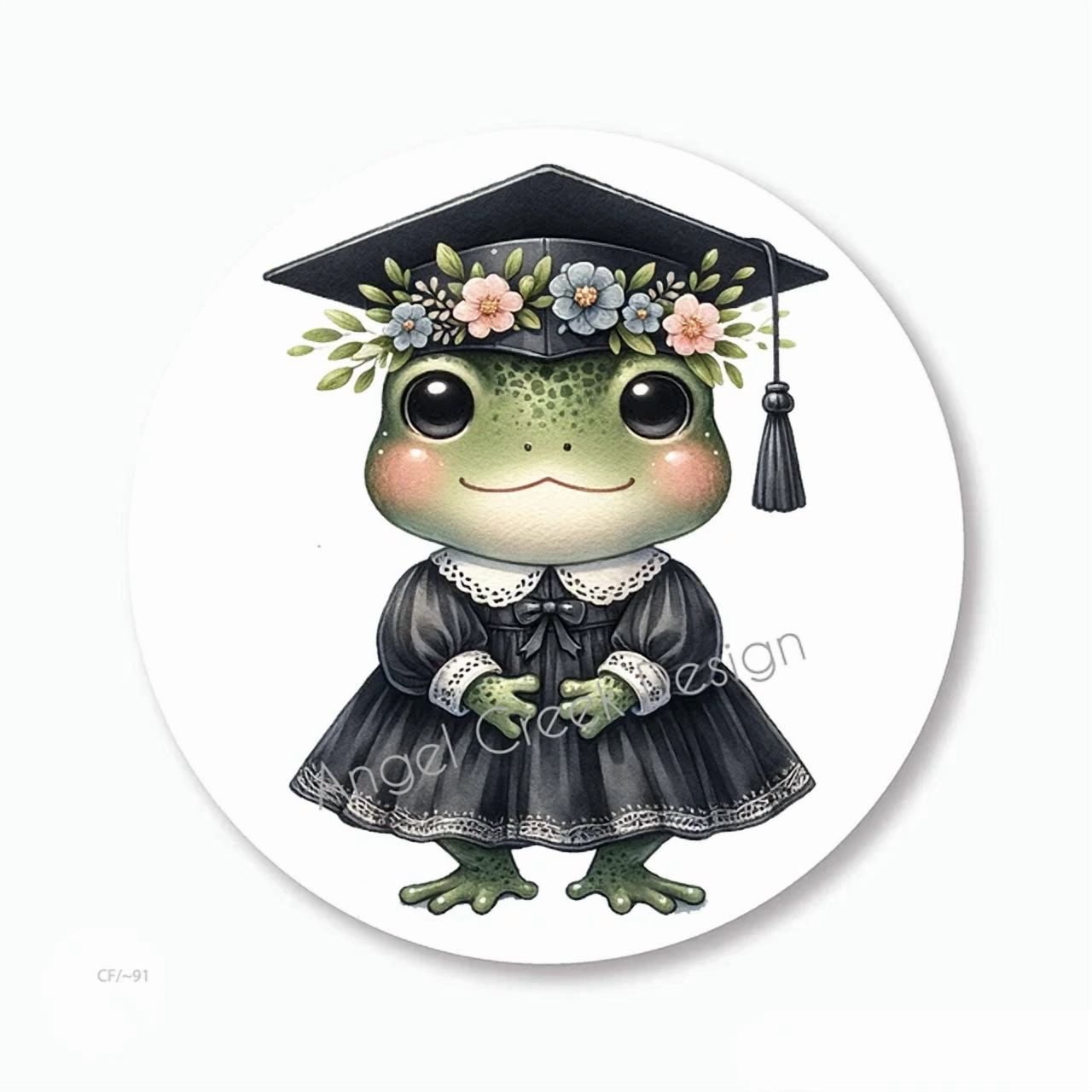 DOPASTICKER Graduation Frog Girl In Cap And Gown Stickers Phone Decal ...