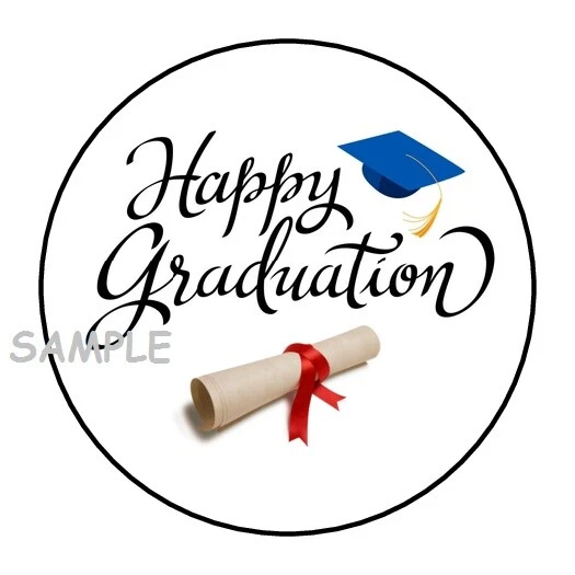 DOPASTICKER Graduation Party Stickers Favors Round Happy Cap Diploma ...
