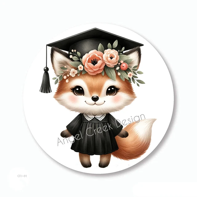DOPASTICKER Graduation Red Fox In Cap And Gown Stickers Phone Decal ...