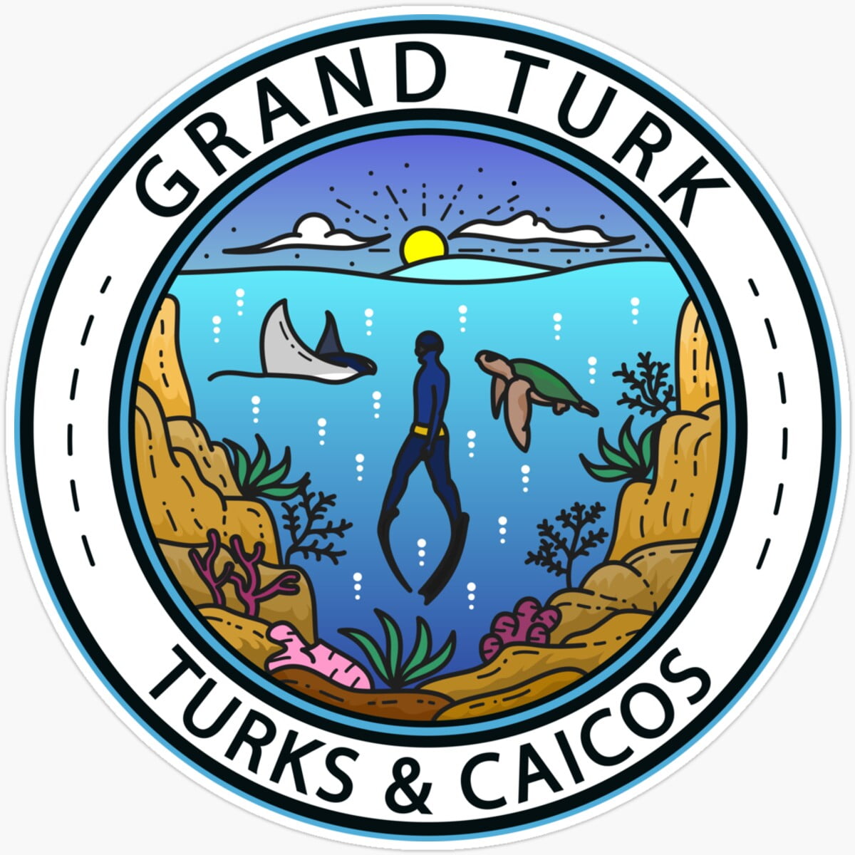 DOPASTICKER Grand Turk Turks And Caicos Scuba Badge Sticker Decorative ...