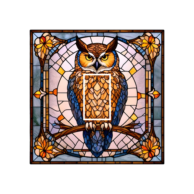 DOPASTICKER Great Horned Owl Bird Stained Glass Style Opaque Light ...