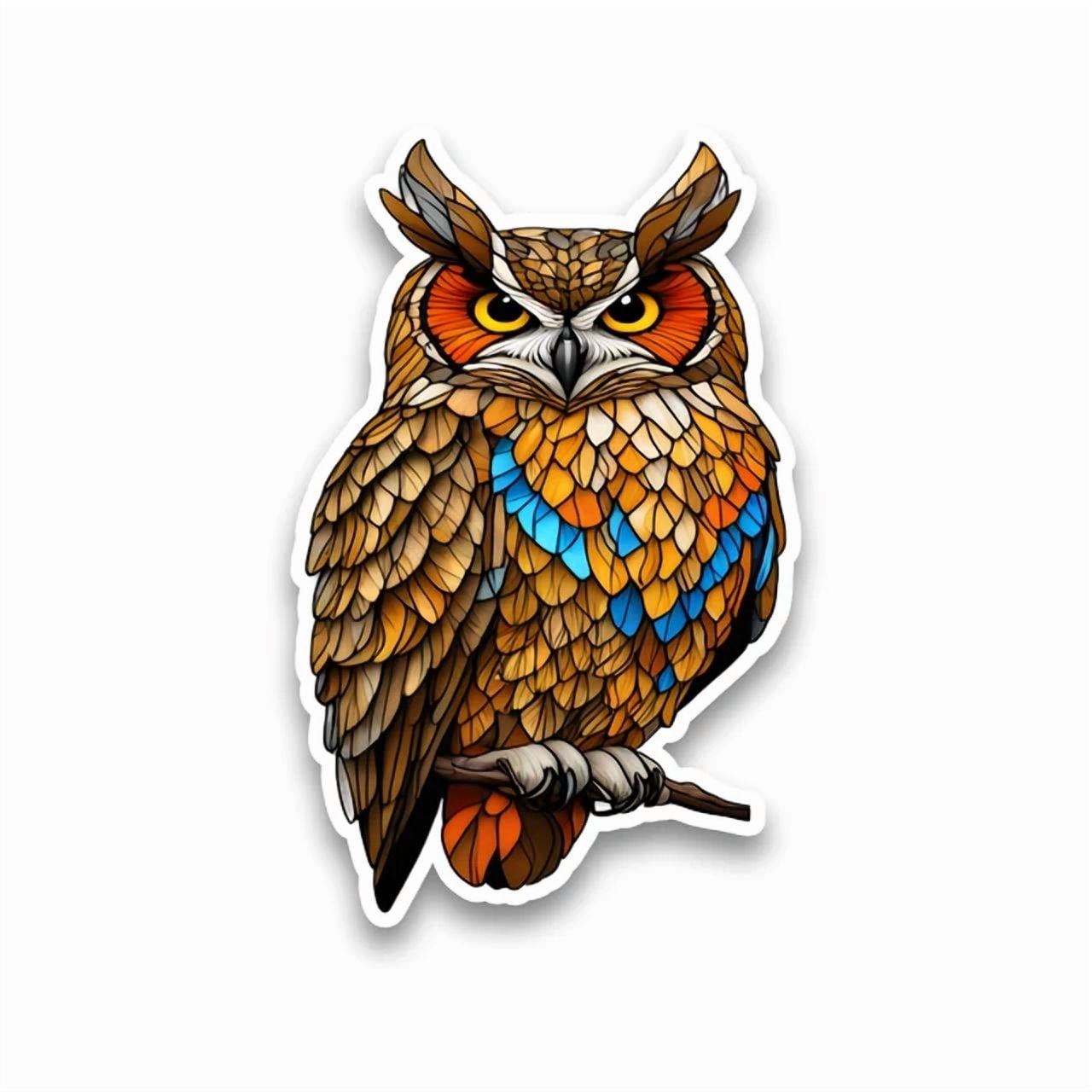 DOPASTICKER Great Horned Owl Faux Stained Glass Style Opaque Vibrant ...