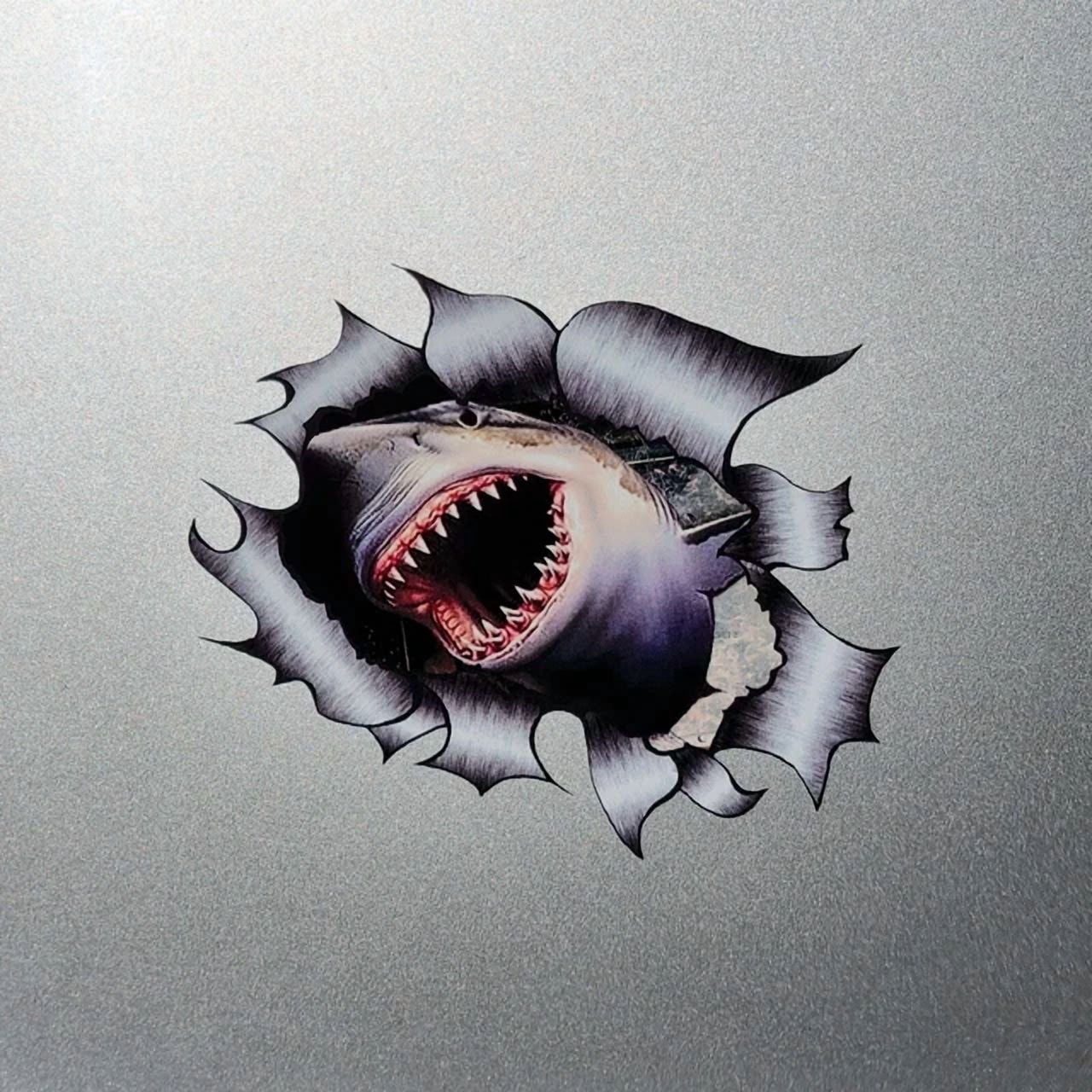 DOPASTICKER Great White Shark Ripped Open Metal Sticker Decal For Car ...