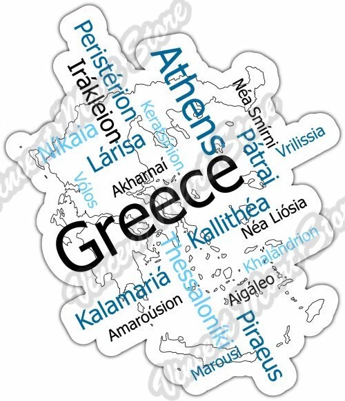 DOPASTICKER Greece Athens Patrai Country Map Word Cloud Sticker Decal ...