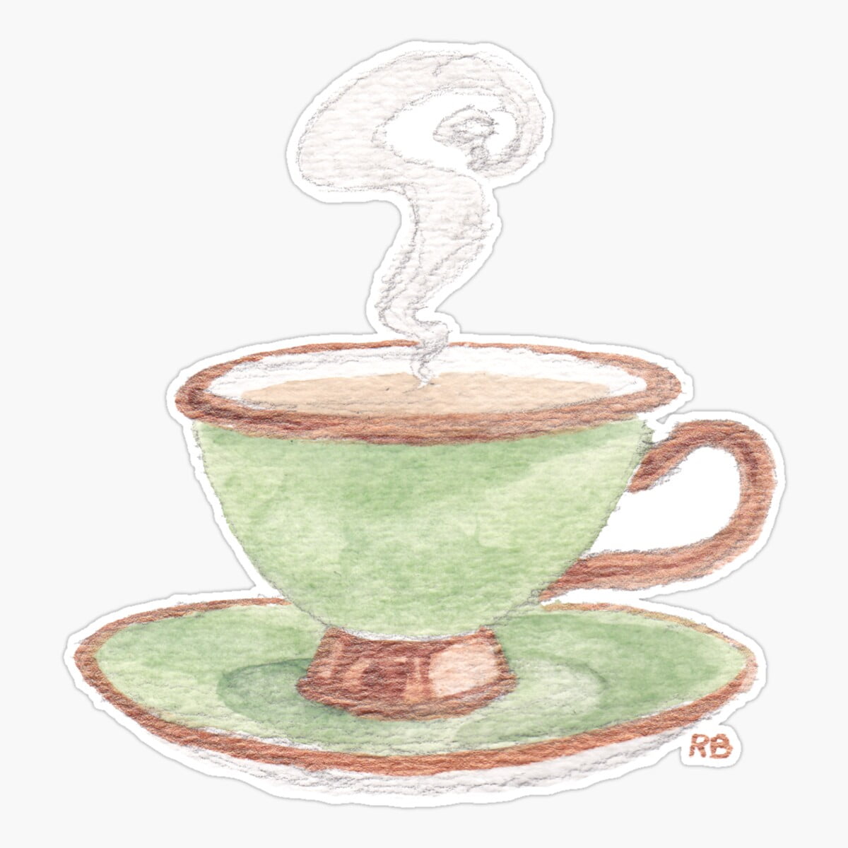 DOPASTICKER Green And Coper Tea Cup Watercolor Art Sticker, Phone ...