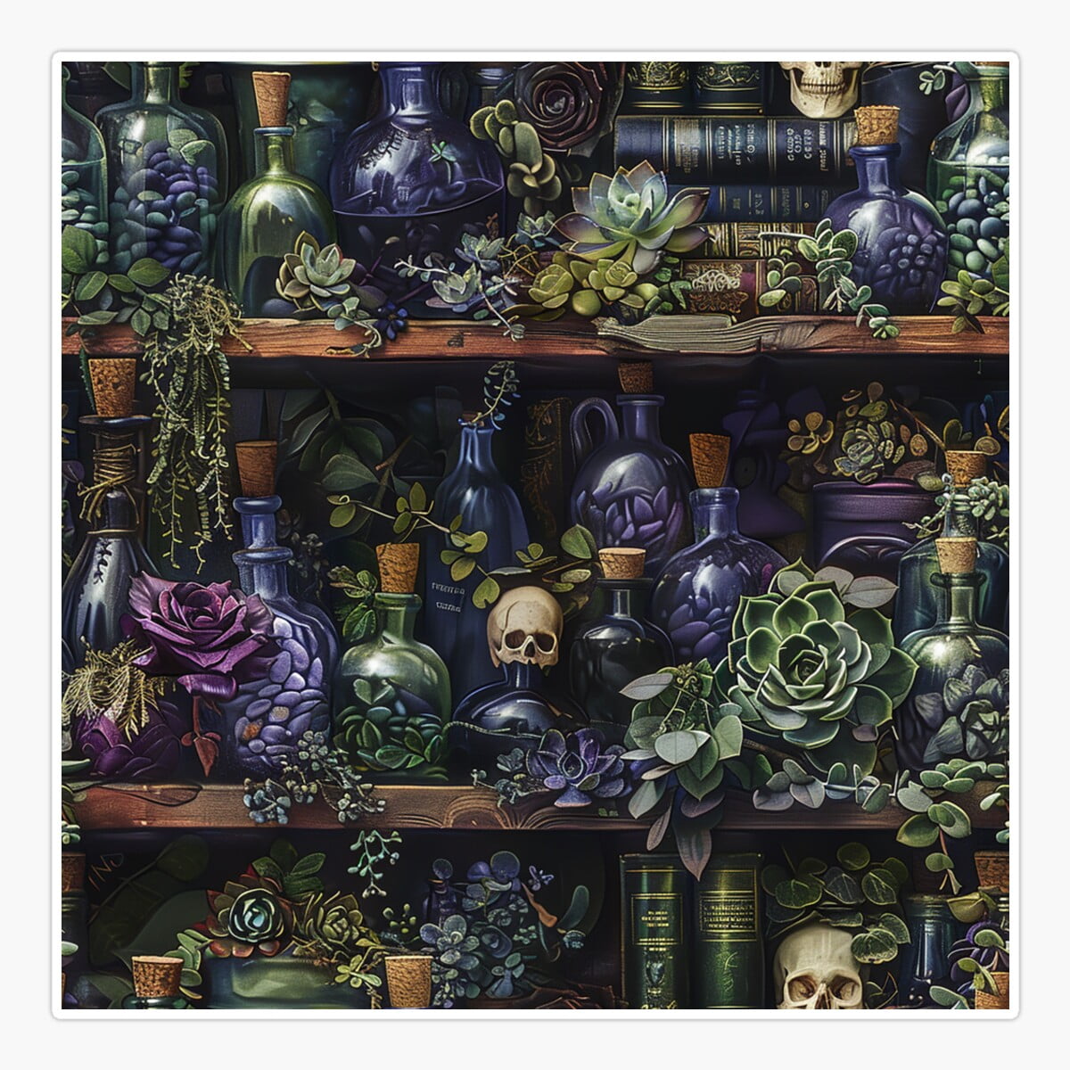 DOPASTICKER Green And Purple Dark Academia Apothecary Shop Shelves ...