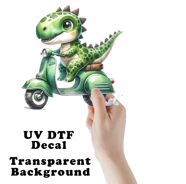 DOPASTICKER Green Dinosaur On Scooter Sticker - Design Preview Only ...