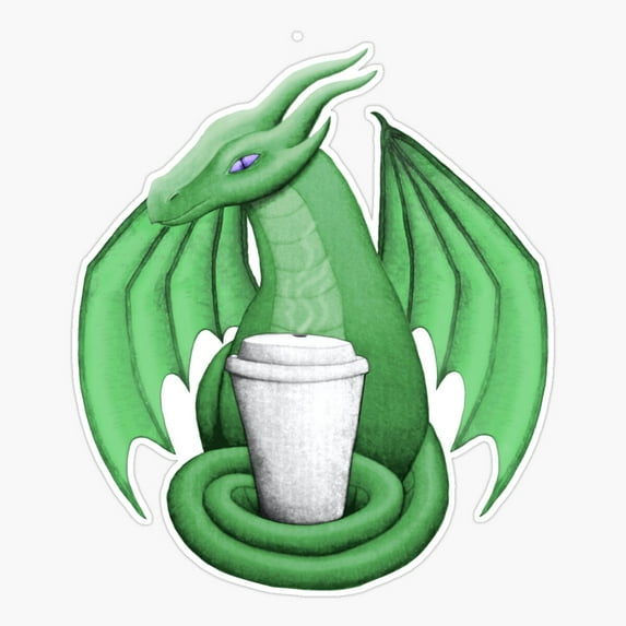 DOPASTICKER Green Dragon With Latte (Purple Eye) Sticker, Phone Sticker ...