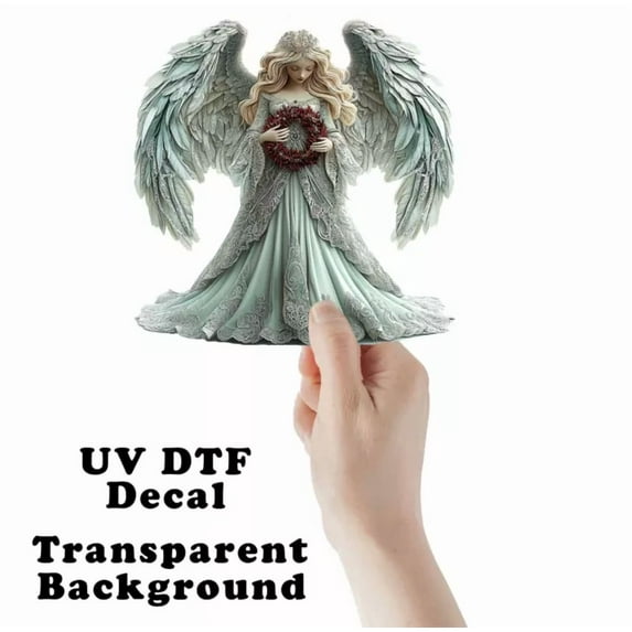 DOPASTICKER Green Noel Angel With Wreath Sticker Transparent Decal ...