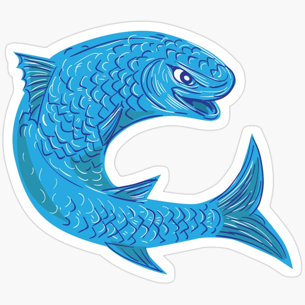 DOPASTICKER Grey Mullet Jumping Drawing Sticker Phone Decal Water ...