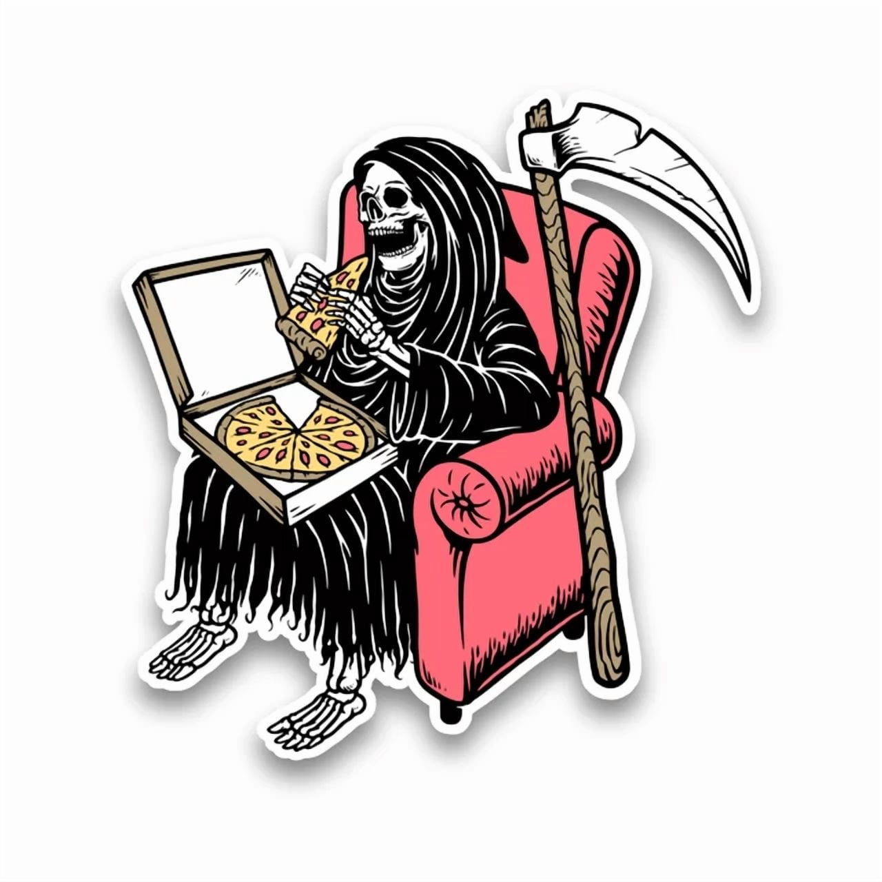 DOPASTICKER Grim Reaper Eating Pizza Sticker Decal Car Window Scrapbook ...