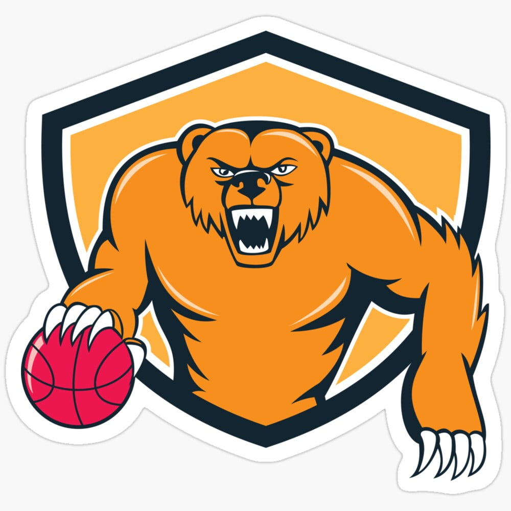 DOPASTICKER Grizzly Bear Angry Dribbling Basketball Shield Sticker ...