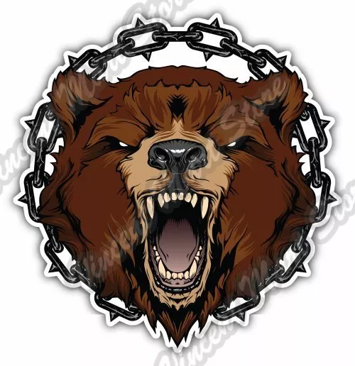 DOPASTICKER Grizzly Bear Head Angry Chains Wild Life Car Sticker Decal ...
