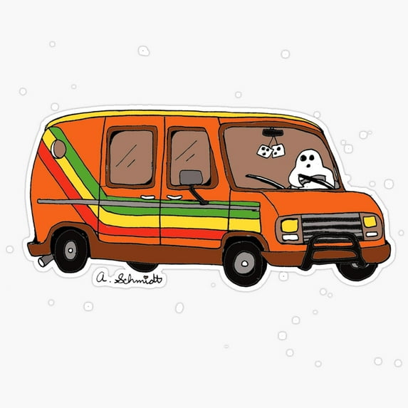 DOPASTICKER Groovy Ghost Retro Van Hippie Rainbow Stripe Fuzzy Dice ...