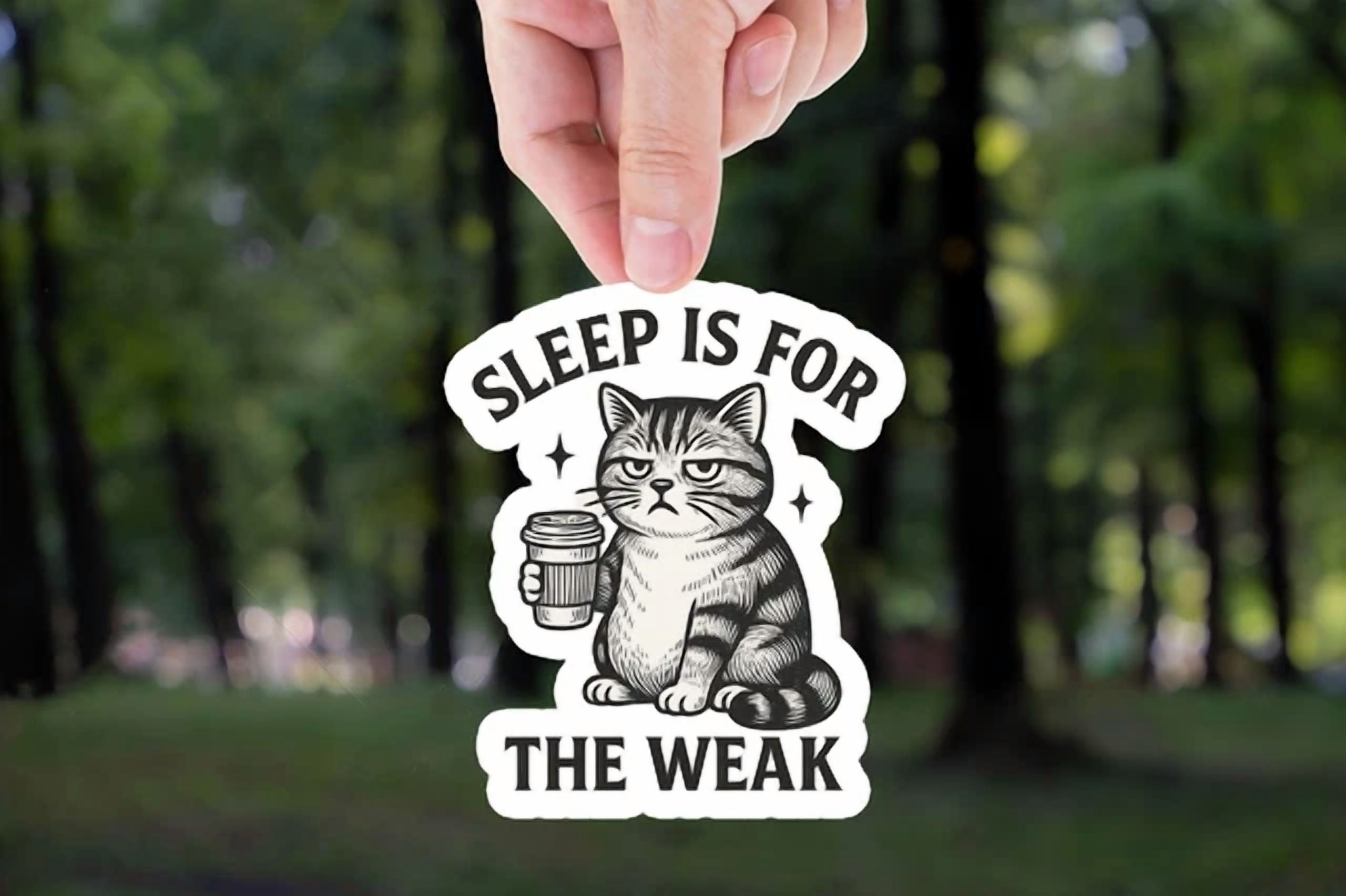 DOPASTICKER Grumpy Cat Coffee Sticker, Tired Cat Decal, Sleep Is For ...