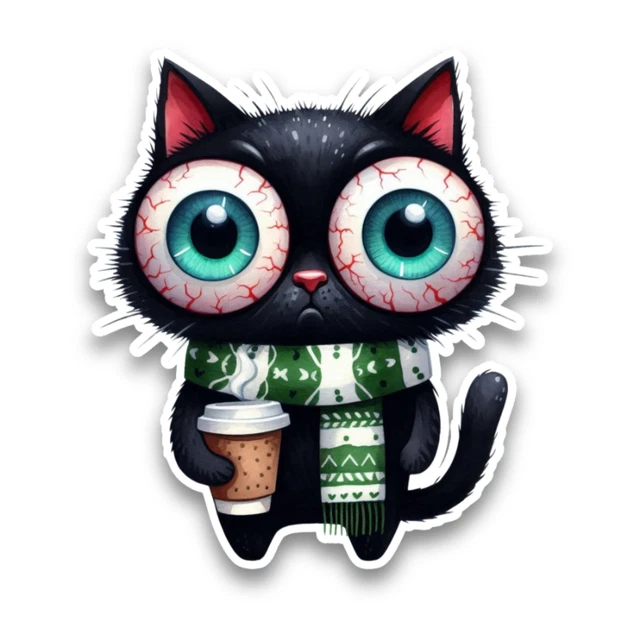 DOPASTICKER Grumpy Tired Black Cat Animal Sticker Car Scrapbook Phone ...